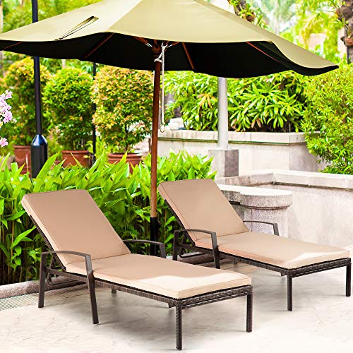 Pamapic 8512 Pieces, Chaise Thickened Cushion, PE Rattan Steel Frame Pool Lounge Chair Set for Patio Backyard Porch Garden Poolside, 2 PCS, Beige…