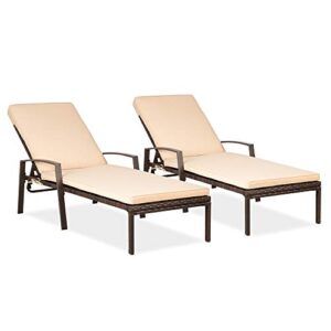 Pamapic 8512 Pieces, Chaise Thickened Cushion, PE Rattan Steel Frame Pool Lounge Chair Set for Patio Backyard Porch Garden Poolside, 2 PCS, Beige…