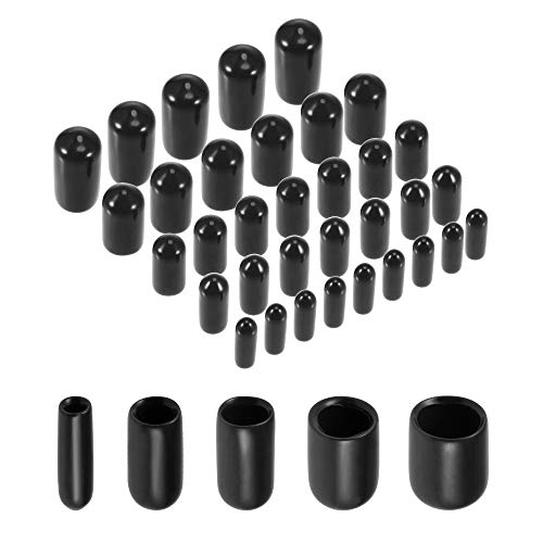 uxcell 50pcs Round Rubber End Caps 1/8" 3/16" 1/4" 5/16" 3/8" Black Vinyl Cover Screw Thread Protectors Assortment Kit(3mm 5mm 6mm 8mm 9.5mm)