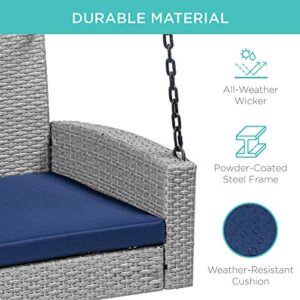 Best Choice Products Woven Wicker Outdoor Porch Swing, Hanging Patio Bench for Deck, Garden w/Mounting Chains, Seat Cushion - Gray/Navy