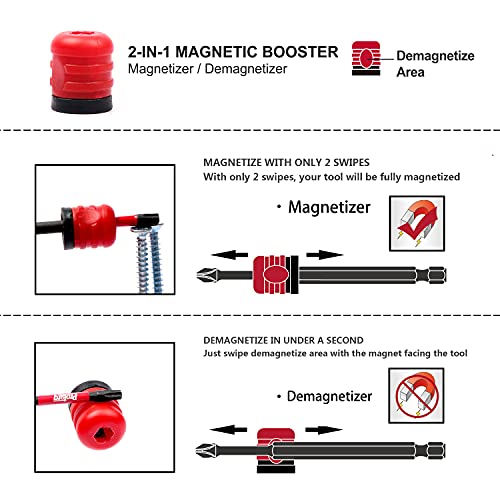 Protorq Long Impact Bit Set, PH2 SQ2 T25, 6-Inch Length, 6-Piece with 1-Piece Magnetizer & demagnetizer