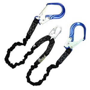 afp 6ft double leg internal shock absorbing safety fall protection lanyard with dual aluminum pelican rebar & steel snap hook |heavy-duty webbing | osha & ansi rated (aluminum)