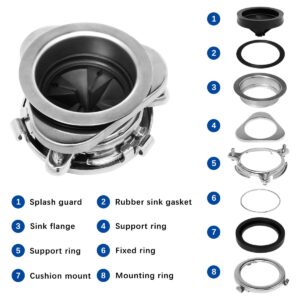 Garbage Disposal Flange, 3 Bolt Mount Stainless Steel Kitchen Sink Flange Kit with Splash Guard for 3 1/2 Inch Standard Sink Drain Hole, Sink Food Waste Disposer Installation kit