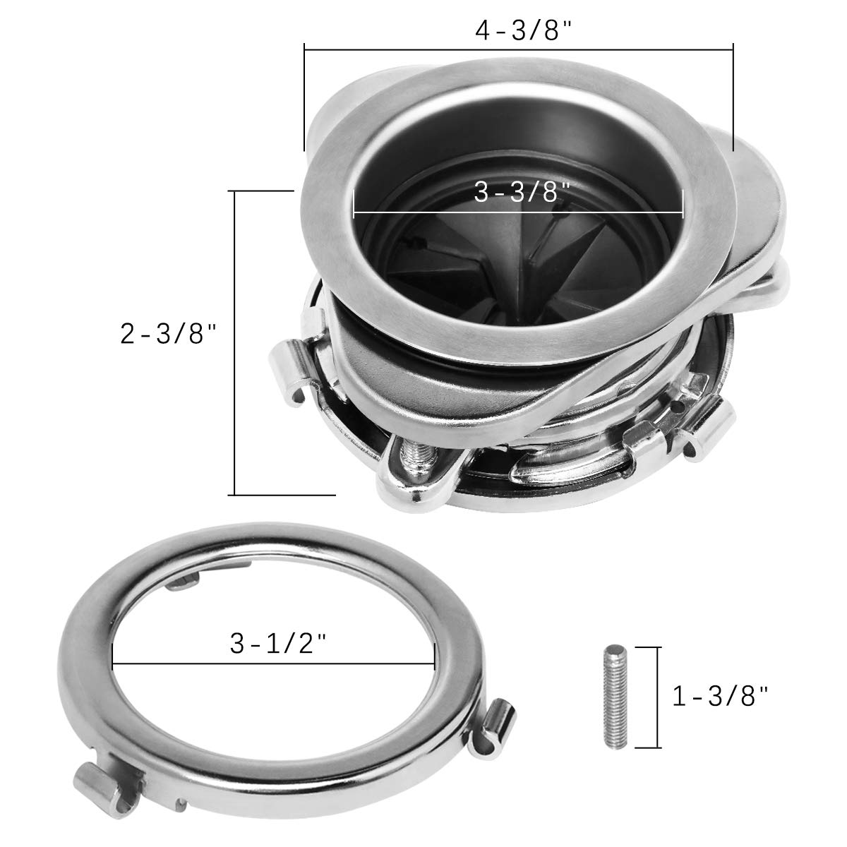 Garbage Disposal Flange, 3 Bolt Mount Stainless Steel Kitchen Sink Flange Kit with Splash Guard for 3 1/2 Inch Standard Sink Drain Hole, Sink Food Waste Disposer Installation kit