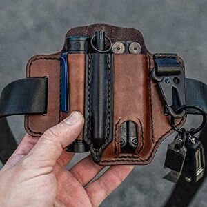 with Key Holder Multi-Tool Pouch, Leather Belt Loop Waist Multitool Sheath, Leather Knife Sheaths Flashlight Holster, Pocket Organizer Pouch EDC Leather Sheath, EDC Leather Organizer Pouch (Black)