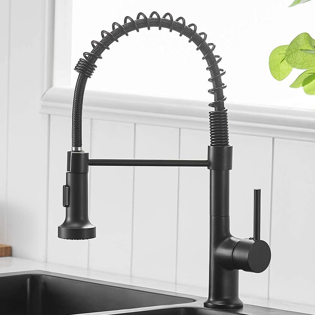 GIMILI Spring Kitchen Sink Faucet with Soap Dispenser Matte Black