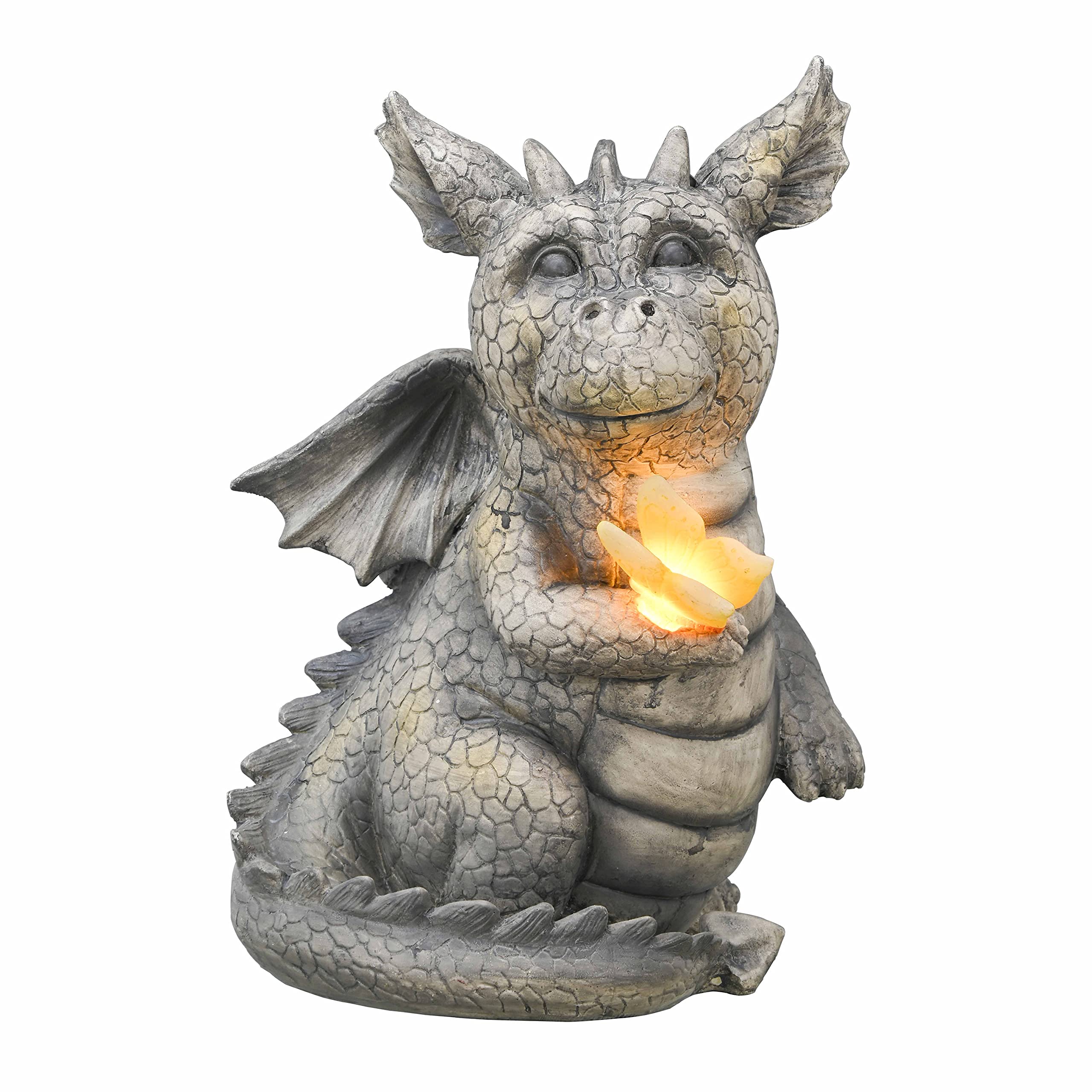 TERESA'S COLLECTIONS Dragon Decor Garden Statues & Sculpture with Solar Powered Lights, Baby Dragon Outdoor Statues Figurines Garden Gifts for Patio Lawn Yard Decoration, 9.1 Inch