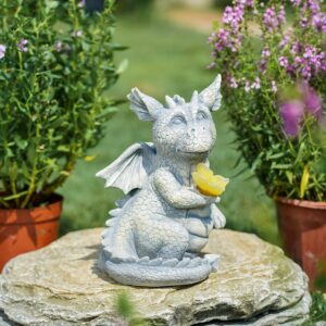 TERESA'S COLLECTIONS Dragon Decor Garden Statues & Sculpture with Solar Powered Lights, Baby Dragon Outdoor Statues Figurines Garden Gifts for Patio Lawn Yard Decoration, 9.1 Inch