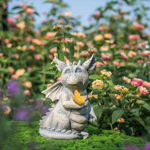 TERESA'S COLLECTIONS Dragon Decor Garden Statues & Sculpture with Solar Powered Lights, Baby Dragon Outdoor Statues Figurines Garden Gifts for Patio Lawn Yard Decoration, 9.1 Inch