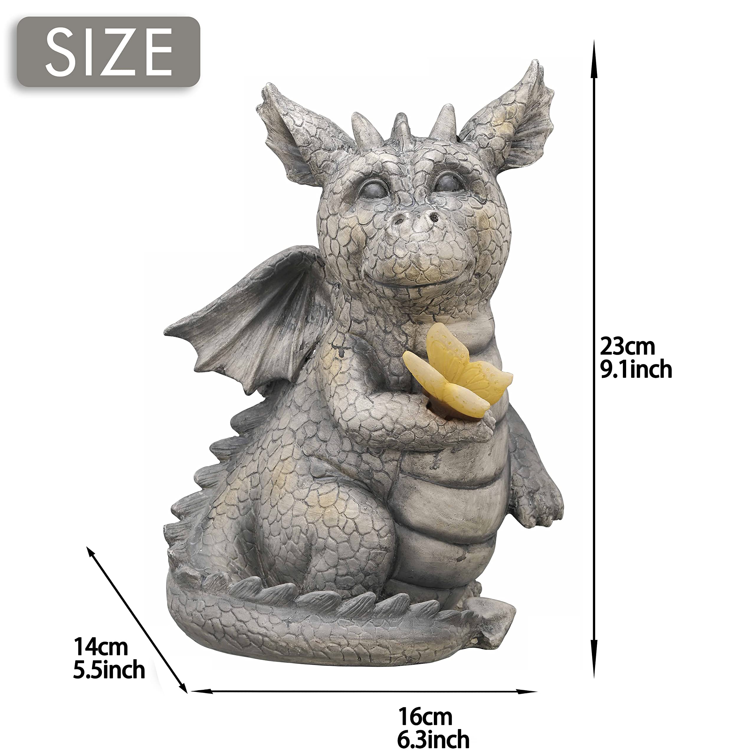 TERESA'S COLLECTIONS Dragon Decor Garden Statues & Sculpture with Solar Powered Lights, Baby Dragon Outdoor Statues Figurines Garden Gifts for Patio Lawn Yard Decoration, 9.1 Inch