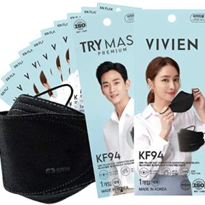 KN FLAX [20Packs] KF94 Black - Face Protective Mask for Adult (Black) [Made in Korea] [20 Individually Packaged] TRY Premium KF94 Certified Face Safety Black Dust Mask for Adult