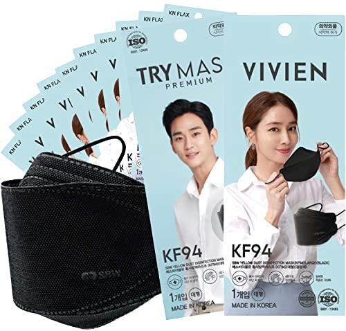 KN FLAX [20Packs] KF94 Black - Face Protective Mask for Adult (Black) [Made in Korea] [20 Individually Packaged] TRY Premium KF94 Certified Face Safety Black Dust Mask for Adult