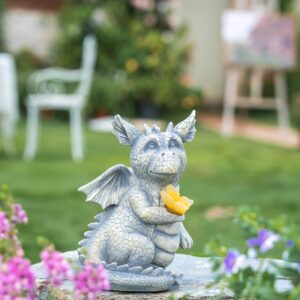 TERESA'S COLLECTIONS Dragon Decor Garden Statues & Sculpture with Solar Powered Lights, Baby Dragon Outdoor Statues Figurines Garden Gifts for Patio Lawn Yard Decoration, 9.1 Inch