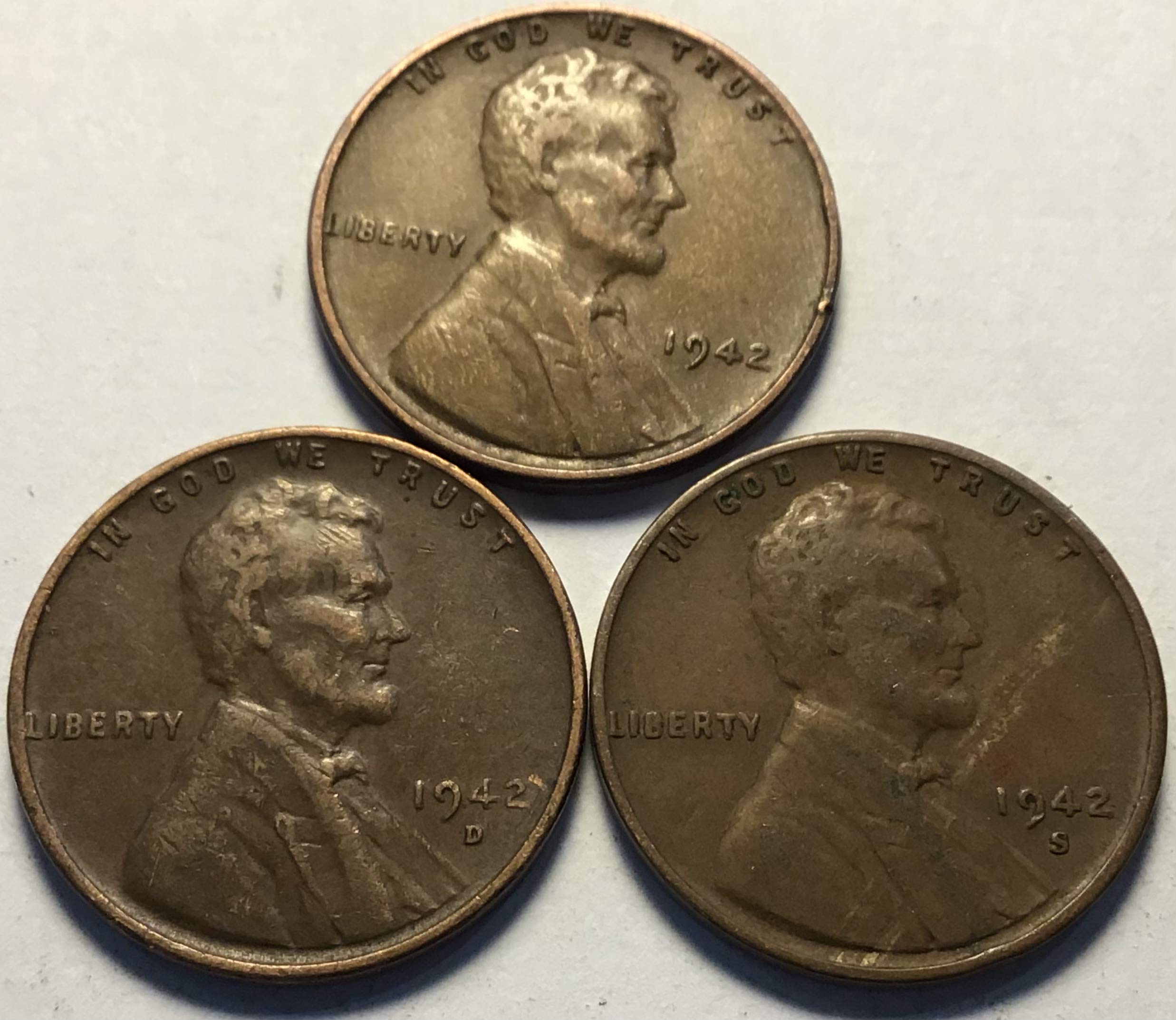 1942 P D S Lincoln Wheat Penny Cent PDS set Penny Seller Fine