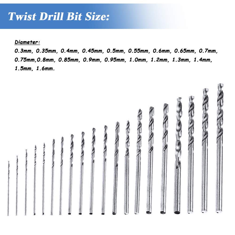 Mesee 20 Pieces HSS Mini Micro Drill Bit Set, 0.3-1.6mm Shank Twist Drill Bits Precision Drill DIY Kit Rotary Hand Tools Accessory