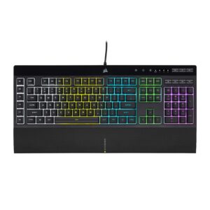 corsair k55 rgb pro-dynamic rgb backlighting - six macro keys with elgato stream deck software integration-ip42 dust and spill resistant-detachable palm rest-dedicated media and volume keys, black