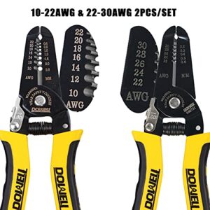 DOWELL 10-22AWG+22-30AWG Wire Stripping Tool Wire Stripper Cutter Pliers Tool Multi-Function Hand Tool for Electrician 2-Piece