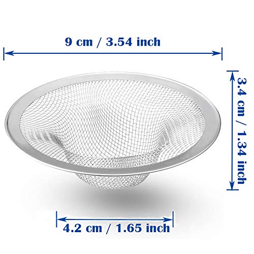 Shower Hair Drain Catcher, Stainless Steel Sink Strainer Hair Catcher Basket Filter Trap Fits Most Kitchen Sinks, Bathroom Sinks, Shower Tub Drains(2 Pack, 3.54inch)