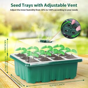 Sfee 5 Pack Seed Starter Tray Kit, 60 Cells Seedling Starter Trays with Humidity Dome and Base Greenhouse Growing Trays, Reusable Seed Germination Seedling Tray with Garden Tools Labels (Green)