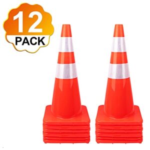 [ 12 Pack ] 28" Traffic Cones Plastic Road Cone PVC Safety Road Parking Cones Weighted Hazard Cones Construction Cones Orange Parking Barrier Safety Cones Field Marker Cones Traffic Cones (12)