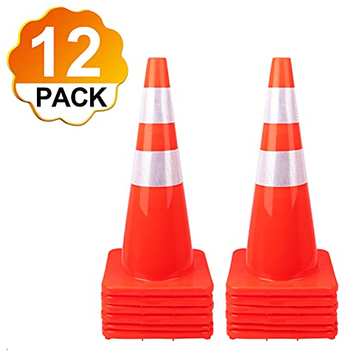 [ 12 Pack ] 28" Traffic Cones Plastic Road Cone PVC Safety Road Parking Cones Weighted Hazard Cones Construction Cones Orange Parking Barrier Safety Cones Field Marker Cones Traffic Cones (12)