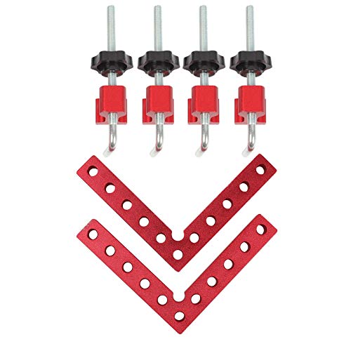 Kipokalor Two sets of Red Aluminium Alloy 90 Degree positioning squares Right Angle Clamps Woodworking Carpenter tool corner Clamping square for Picture Frame Box Cabinets Drawers(120MM, 2 sets Red)