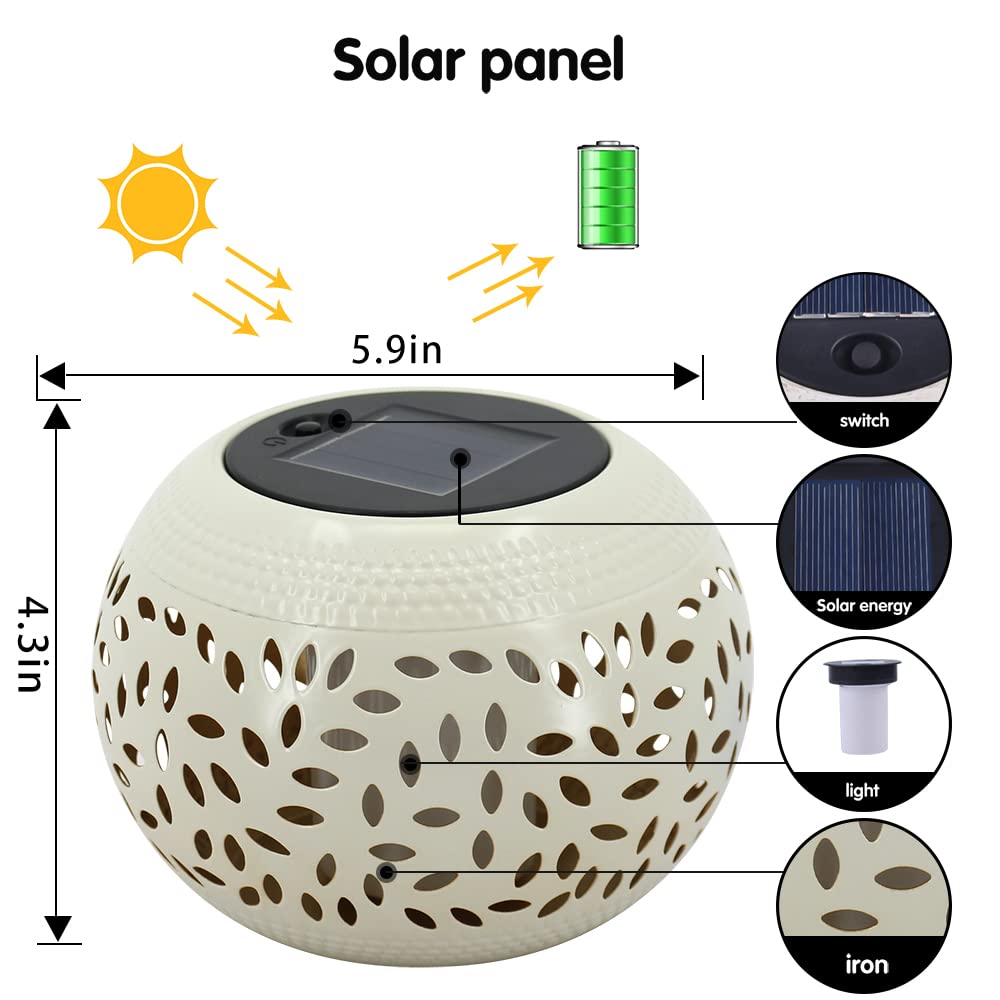 Solar Table Lantern Outdoor Waterproof- Dancing Flickering Flame Solar Powered LED Light,White Metal Desktop Decorative Lamp Auto On/Off Lighting Dusk to Dawn for Desk Patio Garden Pathway Yard