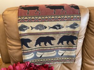 headrest cover 'elk’ for chair cover, protector pad, rv's, sofas, loveseats, office chair, headrest cover recliners, theater chair, log cabin, slipcovers, furniture protectors. 17x26 by: bittlemen co.