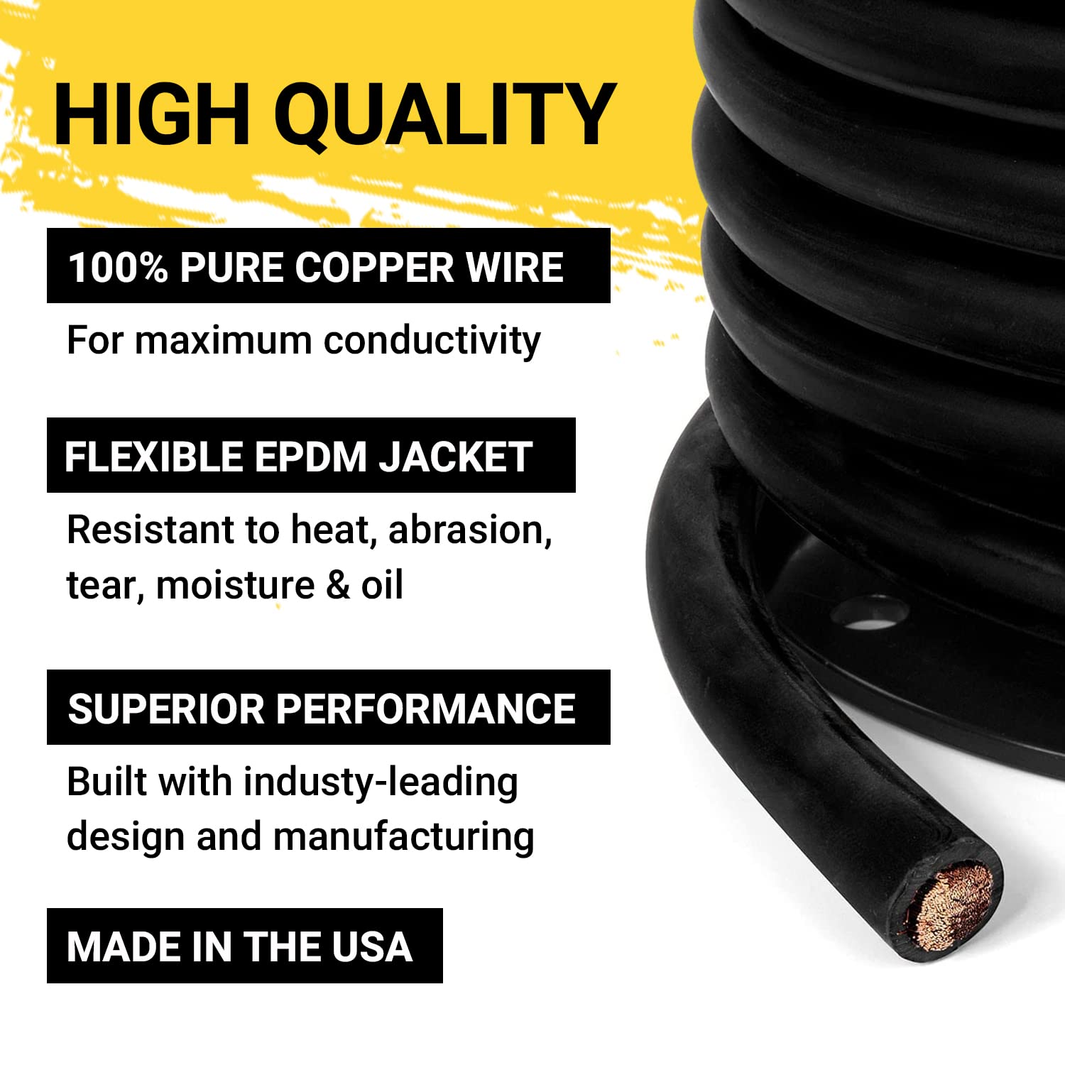 Spartan Power Welding Lead & Car Battery Cable Copper Wire - DIY Bulk Car Battery Cable, Pro American Made Automotive Grade Battery Cable - 600 Volt, 4 AWG, 10 Foot, Black