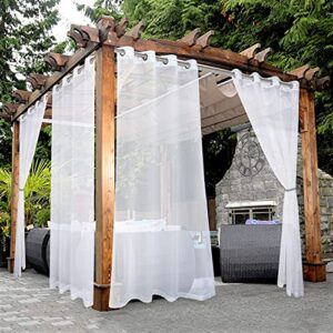 bonzer white outdoor sheer curtains for patio waterproof - 2 panels grommet indoor voile sheer curtain for living room, bedroom, porch, pergola, cabana,54 x 84 inch, white