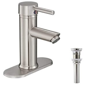 bathroom sink faucet brushed nickel single hole one handle aerator spout sink vanity bath lavatory commercial basin faucet with deck plate include pop up drain with overflow