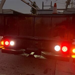 Partsam 4Pcs 4" Inch Round Led Stop Turn Tail Back-up Reverse Fog Lights 12 LED Include Lights Grommet 3-Prong Wire Pigtails Round LED Trailer Tail Light Kit for Truck Trailer RV(2 Red + 2 White)