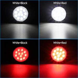 Partsam 4Pcs 4" Inch Round Led Stop Turn Tail Back-up Reverse Fog Lights 12 LED Include Lights Grommet 3-Prong Wire Pigtails Round LED Trailer Tail Light Kit for Truck Trailer RV(2 Red + 2 White)