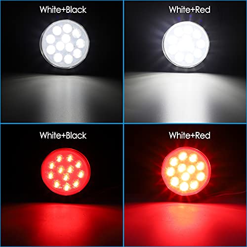 Partsam 4Pcs 4" Inch Round Led Stop Turn Tail Back-up Reverse Fog Lights 12 LED Include Lights Grommet 3-Prong Wire Pigtails Round LED Trailer Tail Light Kit for Truck Trailer RV(2 Red + 2 White)