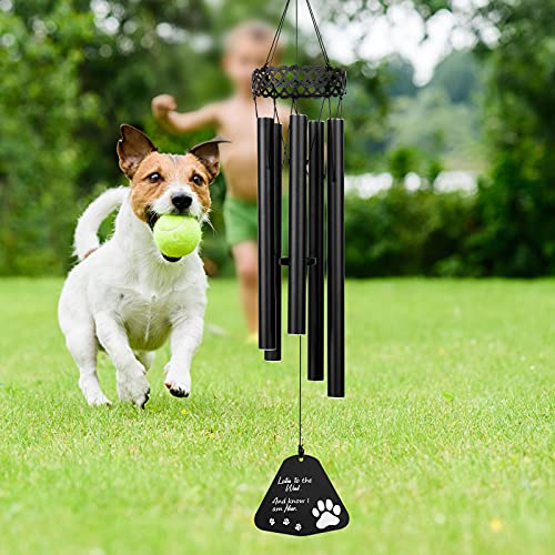 Pet Memorial Wind Chimes, Large 31" Paw Prints Pet Sympathy Wind Chimes, Gift for Pet Owner to Remember & Miss a Dog Cat & Other Pet, Home Decor Outdoor Garden Metal Wind Chimes(Black)