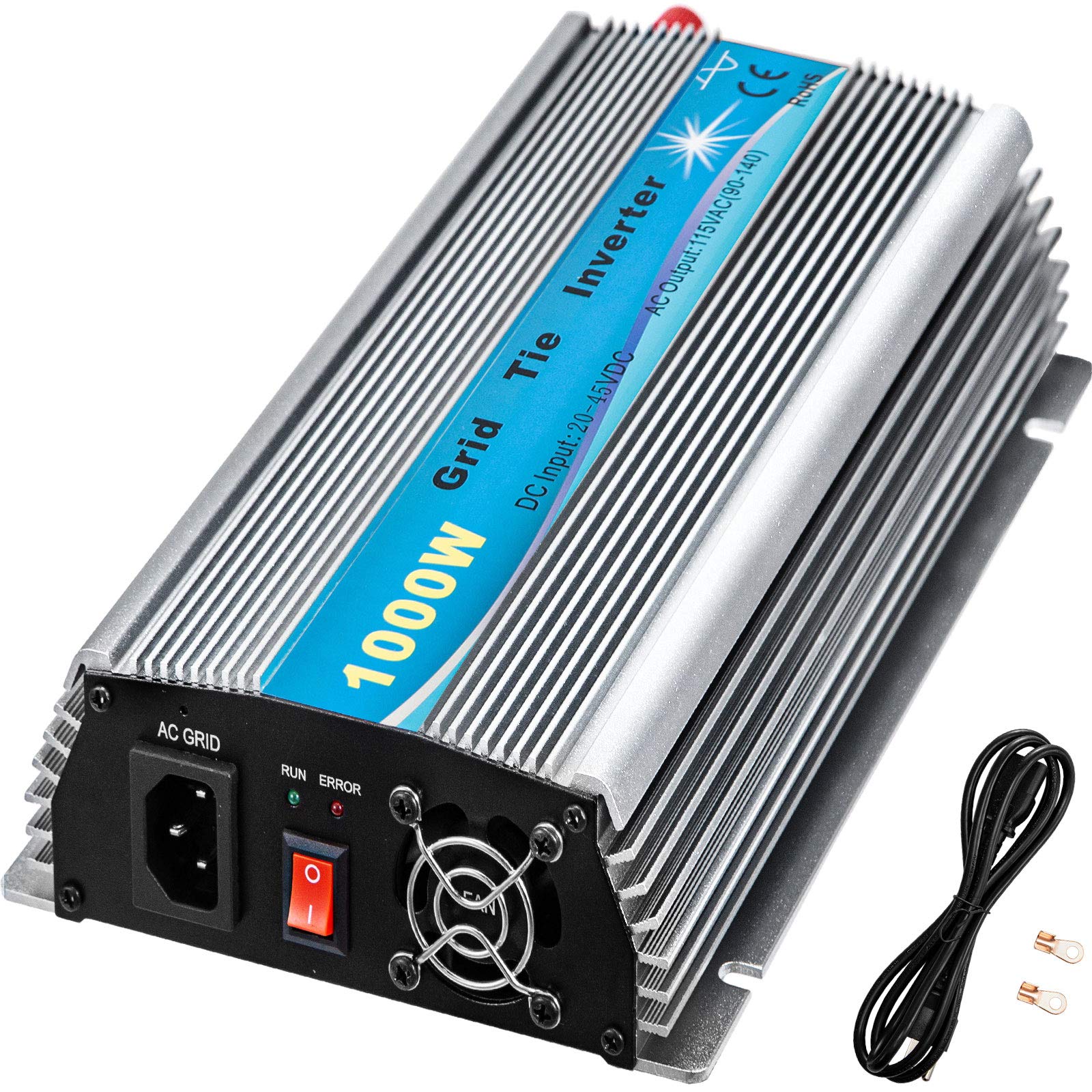 VEVOR Grid Tie Solar Inverter, 1000W MPPT Power Inverter, 50/60 Hz Solar Grid Tie System, Grid Tie Inverter, DC 20-45V Input to AC 90-140V Output Wind Turbine Grid Tie Inverter for Solar Panel System