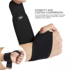 HiRui 2 Pack Wrist Brace Wrist Wraps, Wrist Compression Straps Wrist Support for Workout Tennis Weightlifting Tendonitis Sprains Carpal Tunnel Arthritis Pain Relief, Adjustable (Black)