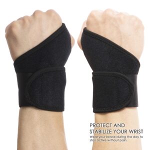 HiRui 2 Pack Wrist Brace Wrist Wraps, Wrist Compression Straps Wrist Support for Workout Tennis Weightlifting Tendonitis Sprains Carpal Tunnel Arthritis Pain Relief, Adjustable (Black)