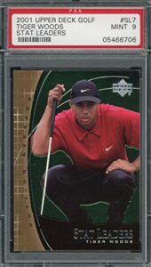 tiger woods 2001 upper deck stat leaders golf card #sl7 graded psa 9 mint