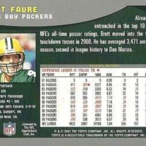 2001 Topps Football #44 Brett Favre Green Bay Packers Official NFL Trading Card from Pack