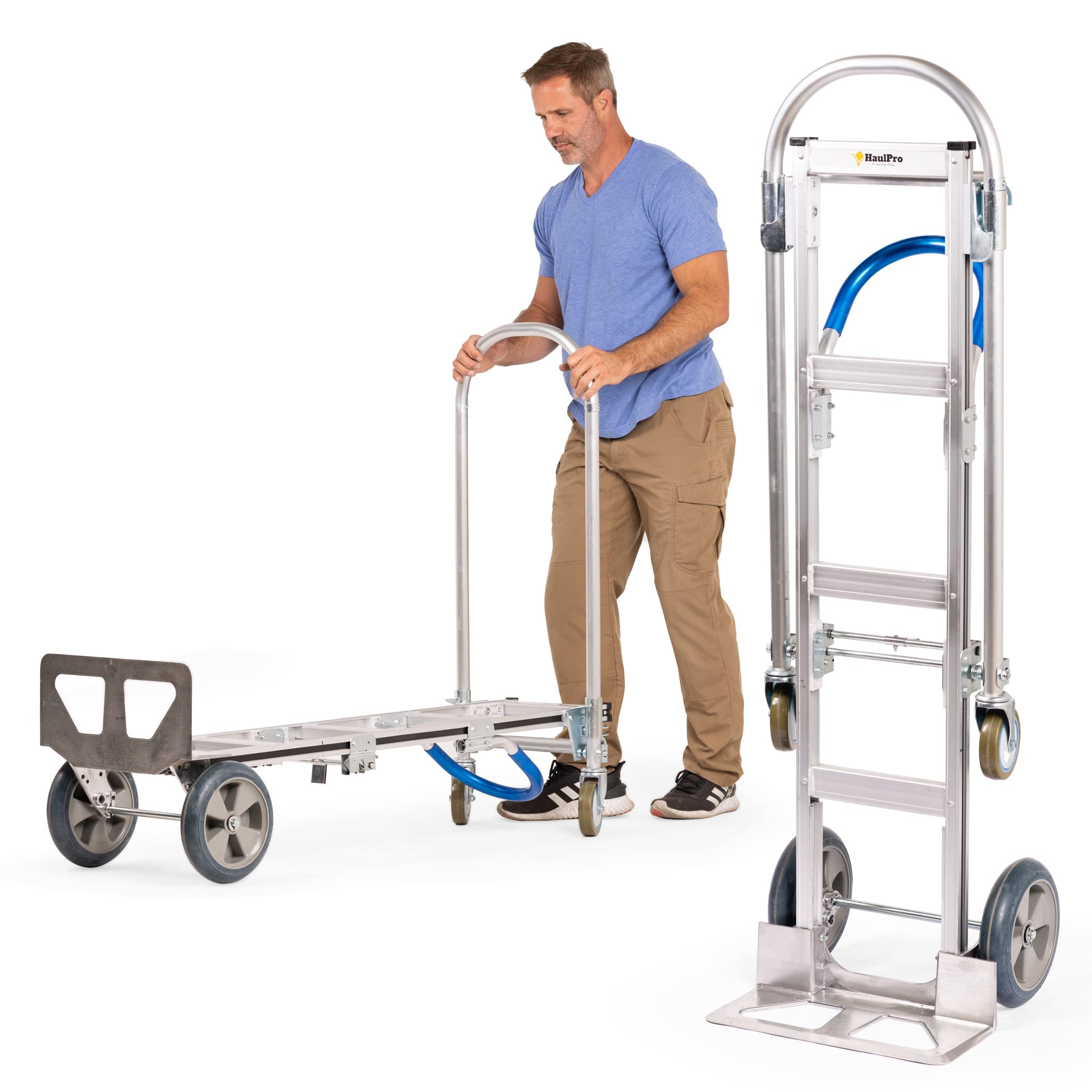 HaulPro Fully Assembled Senior Convertible Hand Truck - Heavy Duty Loads 1,000 lbs. Aluminum Moving Dolly Converts from Hand Truck to Platform Push Cart in Seconds - Utility Cart with Anti Slip Handle