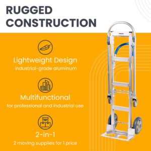 HaulPro Fully Assembled Senior Convertible Hand Truck - Heavy Duty Loads 1,000 lbs. Aluminum Moving Dolly Converts from Hand Truck to Platform Push Cart in Seconds - Utility Cart with Anti Slip Handle