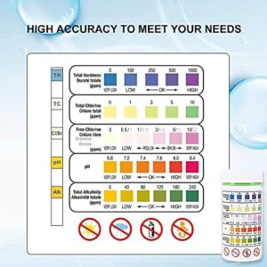 SuperCheck 5-in-1 Test Strips for Testing Chemicals Content in Pool and Spa, 6 Parameters, 100 Count, Swimming Water Test Kits for Hardness, Chlorine, Bromine, pH and Alkalinity, Pool Water Tester