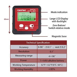 GemRed Digital Angle Gauge with Magnetic Base Digital Level and Angle Finder for Woodworking/Carpenter/Welding/DIY Tools/Home Renovation …