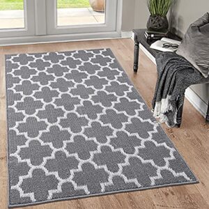 indoor doormat 36"x 59", absorbent front back door mat floor mats, rubber backing non slip door mats inside entrance door runner rug mud dirt trapper, machine washable low profile-grey lantern