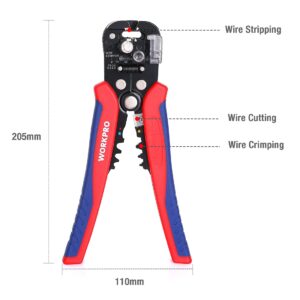 WORKPRO Self Adjusting Wire Stripper, 3-in-1 Automatic Wire Stripper/Cutter/Crimper, AWG10-24, 8 Inch Multi Pliers For Electrical Wire Stripping, Cable Cutting, Crimping,Red&blue