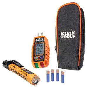 klein tools rt250kit non-contact voltage tester and gfci receptacle tester with lcd and flashlight, voltage electrical test kit