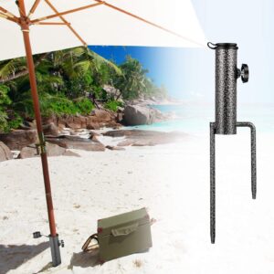 Hotop, Patio Umbrella Steel Stand Beach Umbrella Metal Ground Grass Screw Holder Stands with 2 Forks, Safe for Use (2 Pieces)