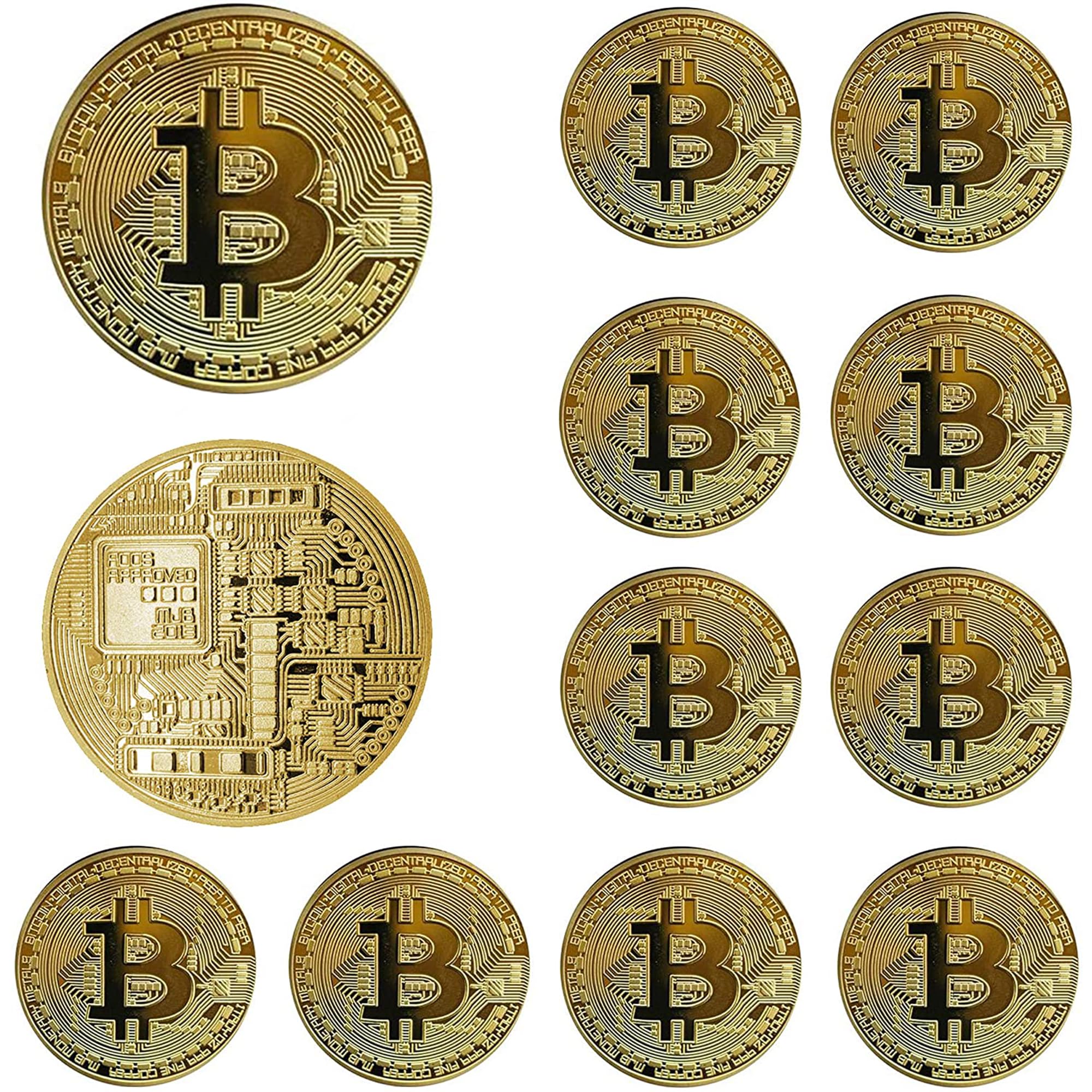 Neatbuddy 12Pcs Bitcoin Coin, Bitcoin Commemorative Coin, Blockchain Cryptocurrency, Collectible Coin with Protective Case, Gold Bitcoin Tokens, Home and Office Decoration (Gold)