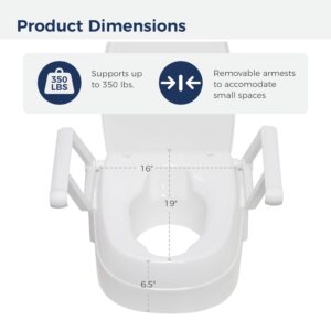 Drive Medical PreserveTech Universal Raised Toilet Seat with Handles, White